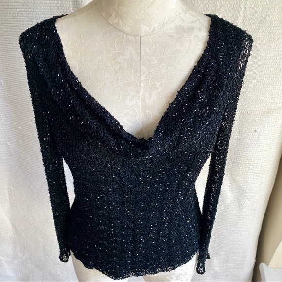 Vintage | Tops | Vintage 9s Runway Beaded Fishnet Party Top Black ...